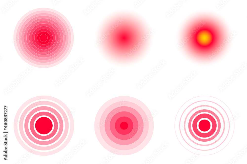 Red pain circles. Circles for marking human pain. Head toothache ...