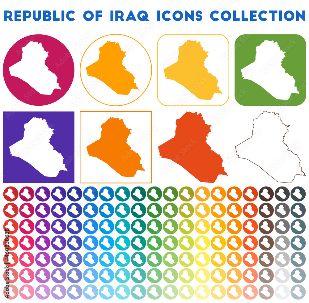Republic of Iraq icons collection. Bright colourful trendy map icons ...
