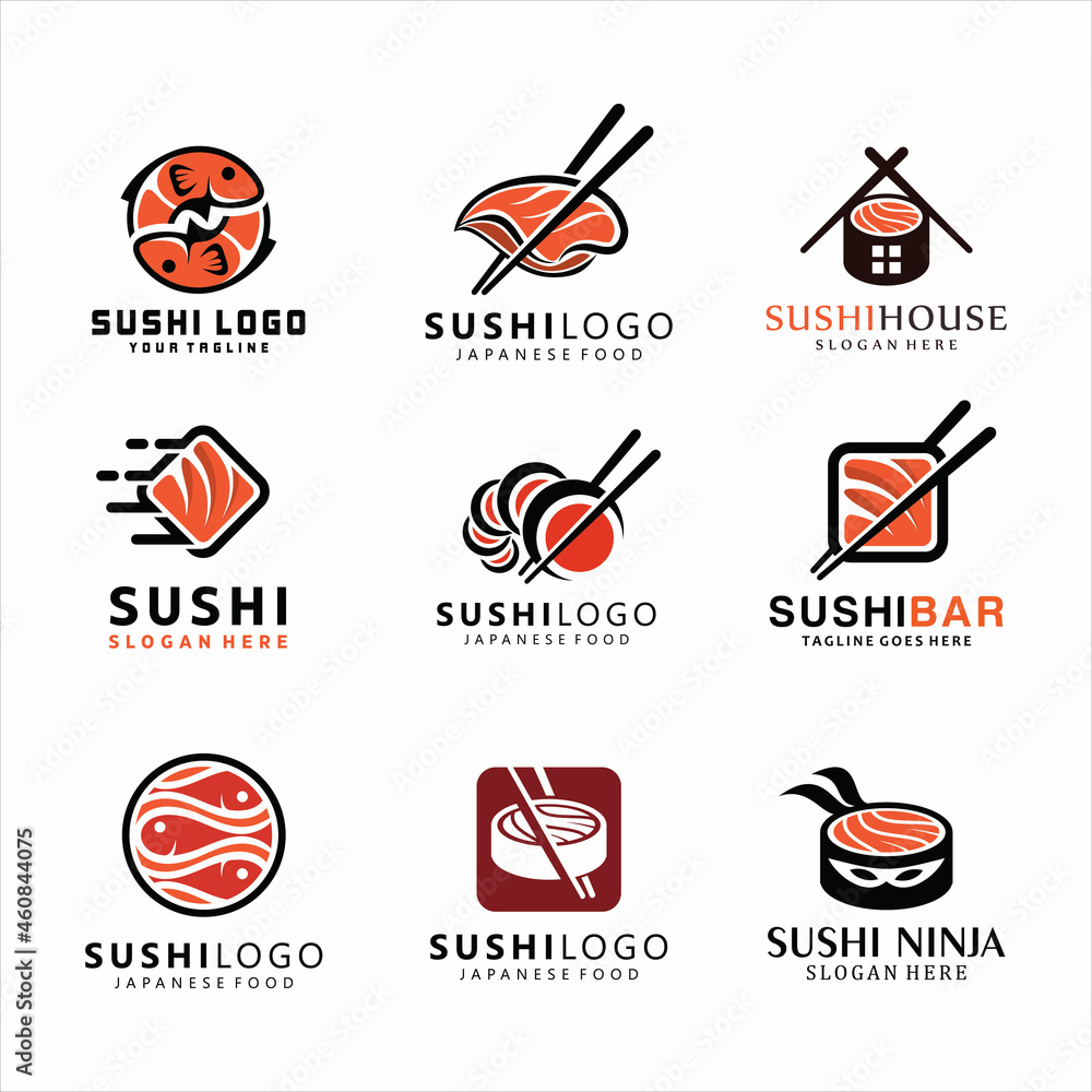 collection of vector logos sushi. Sushi vector logo set. Graphic symbol ...
