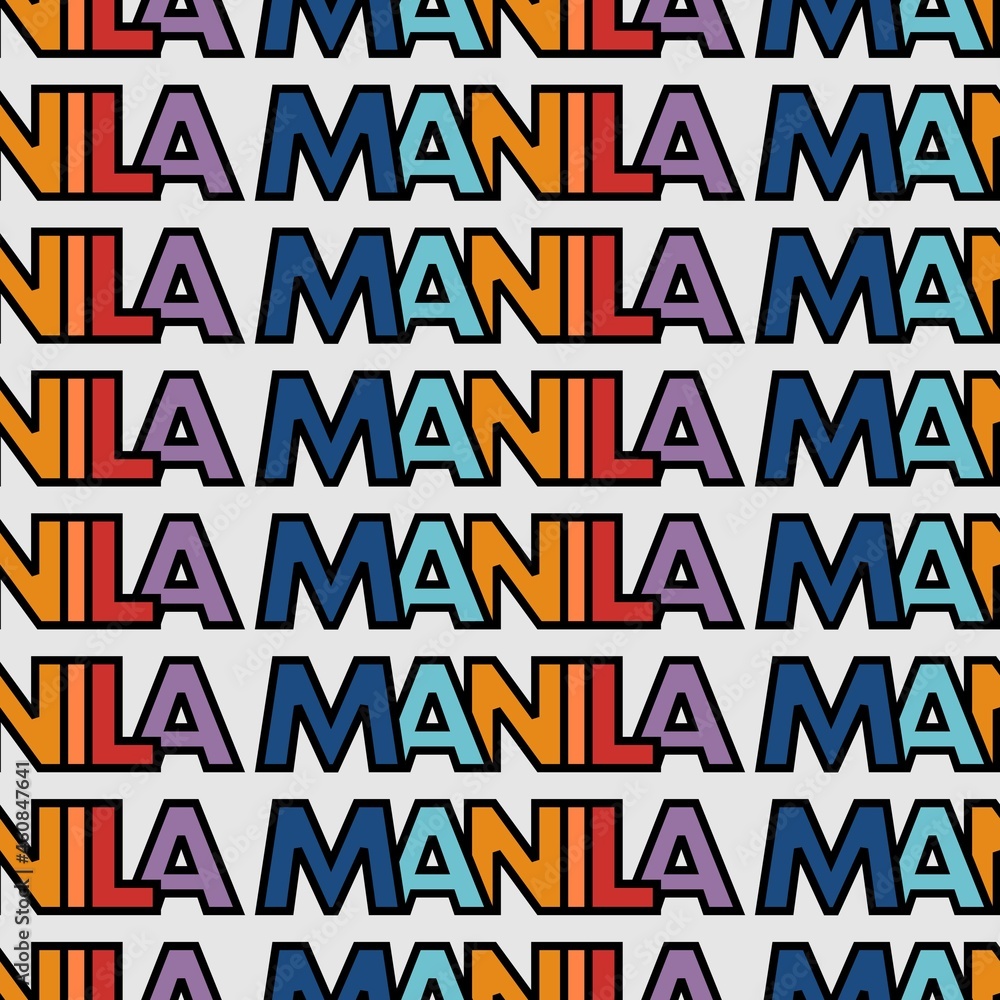 Seamless pattern of text typography manila philippines with rainbow ...