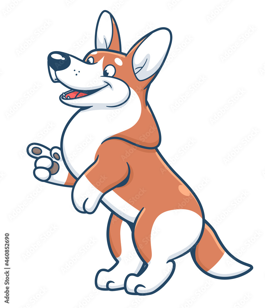 Cartoon dog Corgi pointing finger to something Stock Vector | Adobe Stock