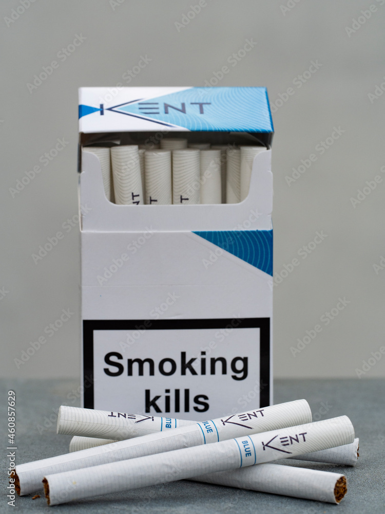 In this photo illustration, a pack of Kent Blue Cigarettes, made by ...