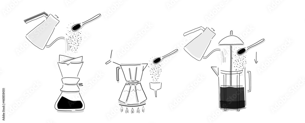 Cafe collection vector drawing set. Hand drawn illustration with simple ...