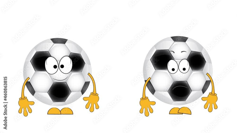 Two soccer balls. Cartoon characters. Different emotions. Laugh and cry ...