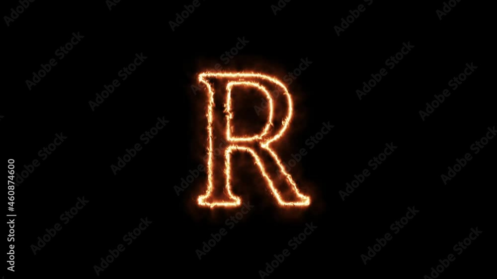 Letter R fire. Animation on a black background the letter 4K video is ...
