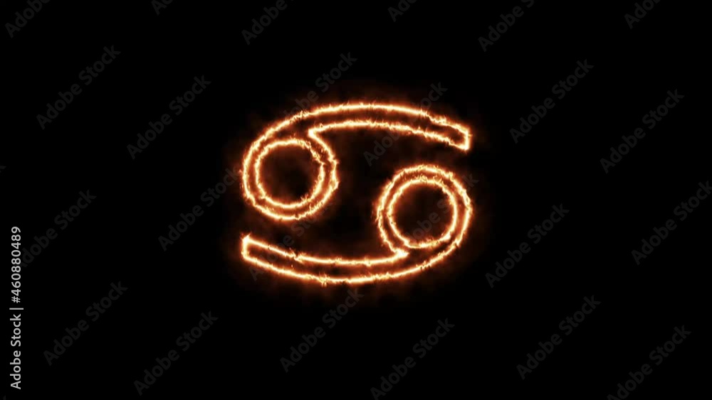 Zodiac signs Cancer on fire. Animation on a black background letters 4K ...