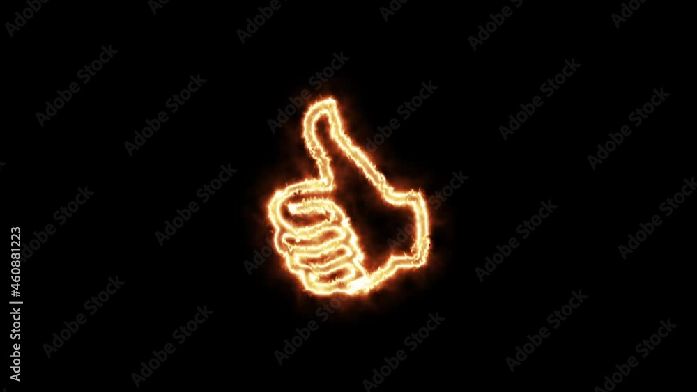 Animated hand sign and thumb up on fire. Animation on a black ...