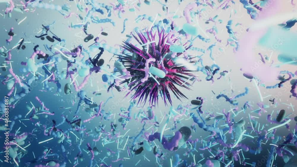 Virus cell inside human gut. Billions of Human Microbiome and Bacteria ...
