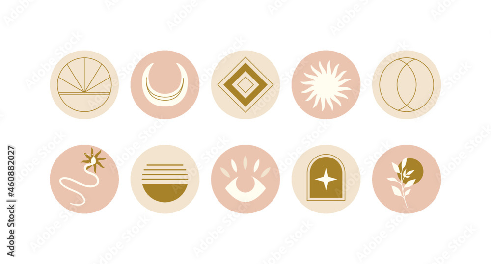 Abstract highlight covers in bohemian style. Minimalistic boho icon set ...