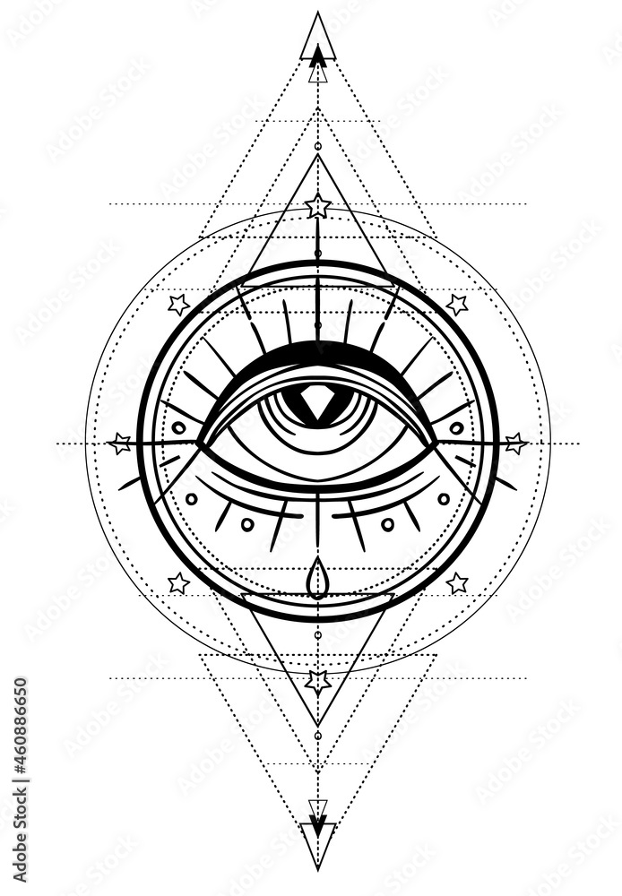 Eye of Providence. Masonic symbol. All seeing eye inside triple moon ...