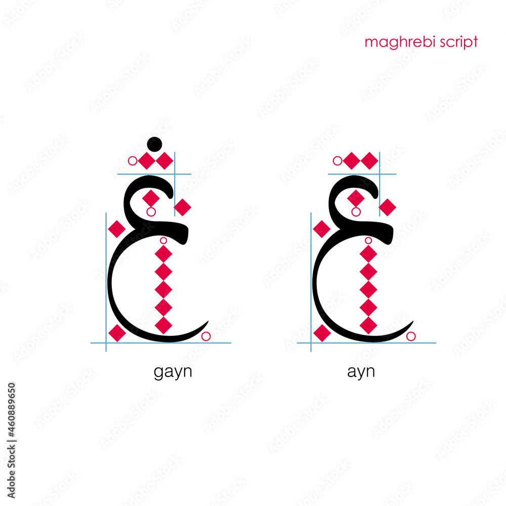 Arabic alphabet isolated letters calligraphy. Magrebi script arabic ...