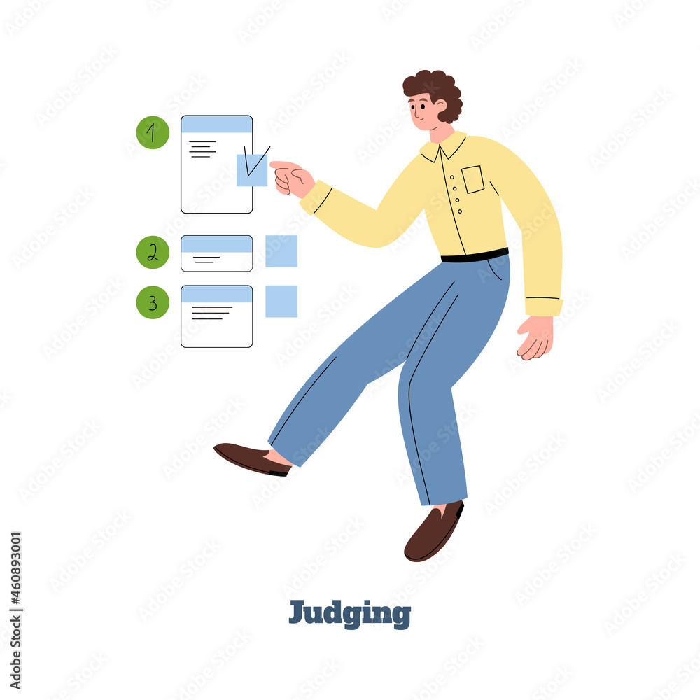 Judging person of MBTI types or models, flat vector illustration ...