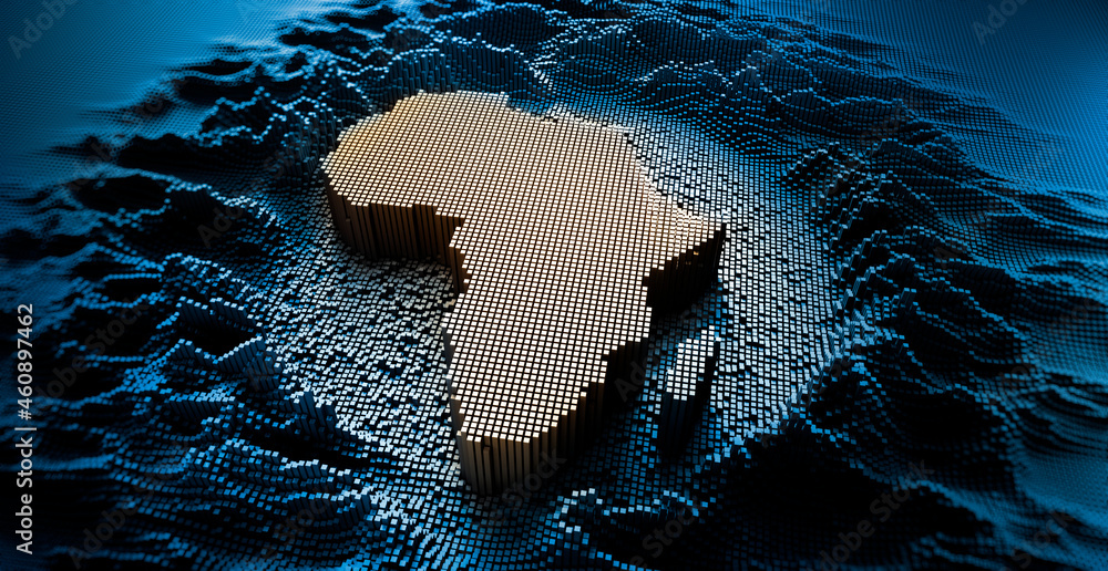 African map in a digital raster micro structure - 3D illustration Stock ...