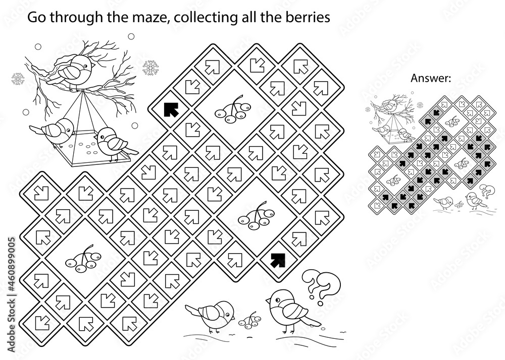 Maze or Labyrinth Game. Puzzle. Coloring Page Outline Of cartoon birds ...