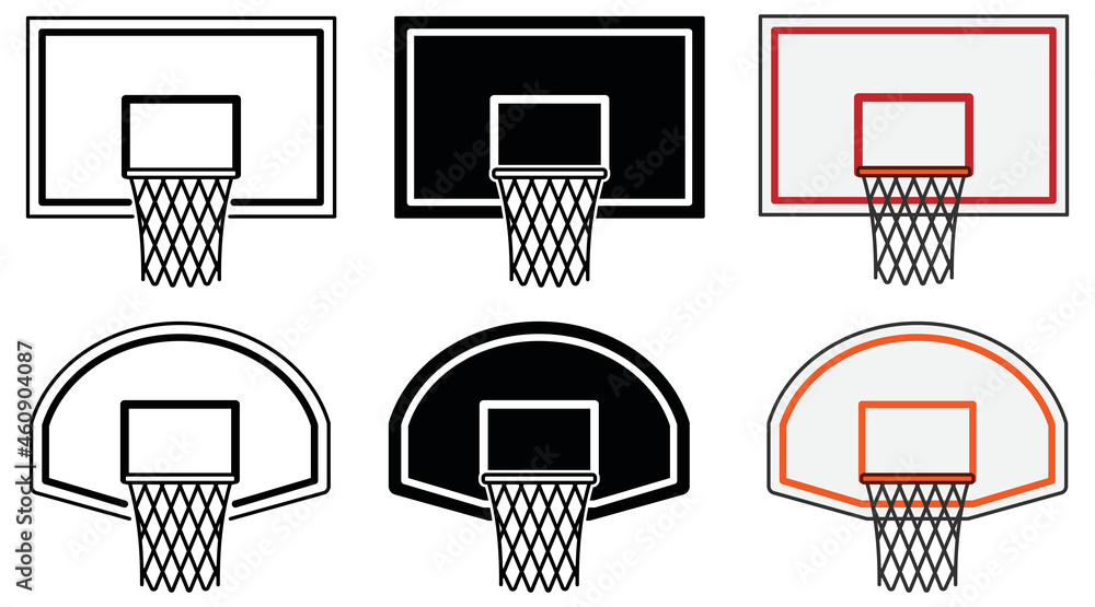 Rounded and Square Basketball Board and Net Clipart Set Stock Vector ...