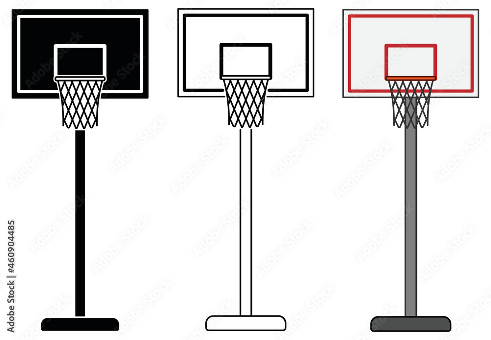 Basketball Net Clipart Set - Outline, Silhouette and Color Stock Vector ...