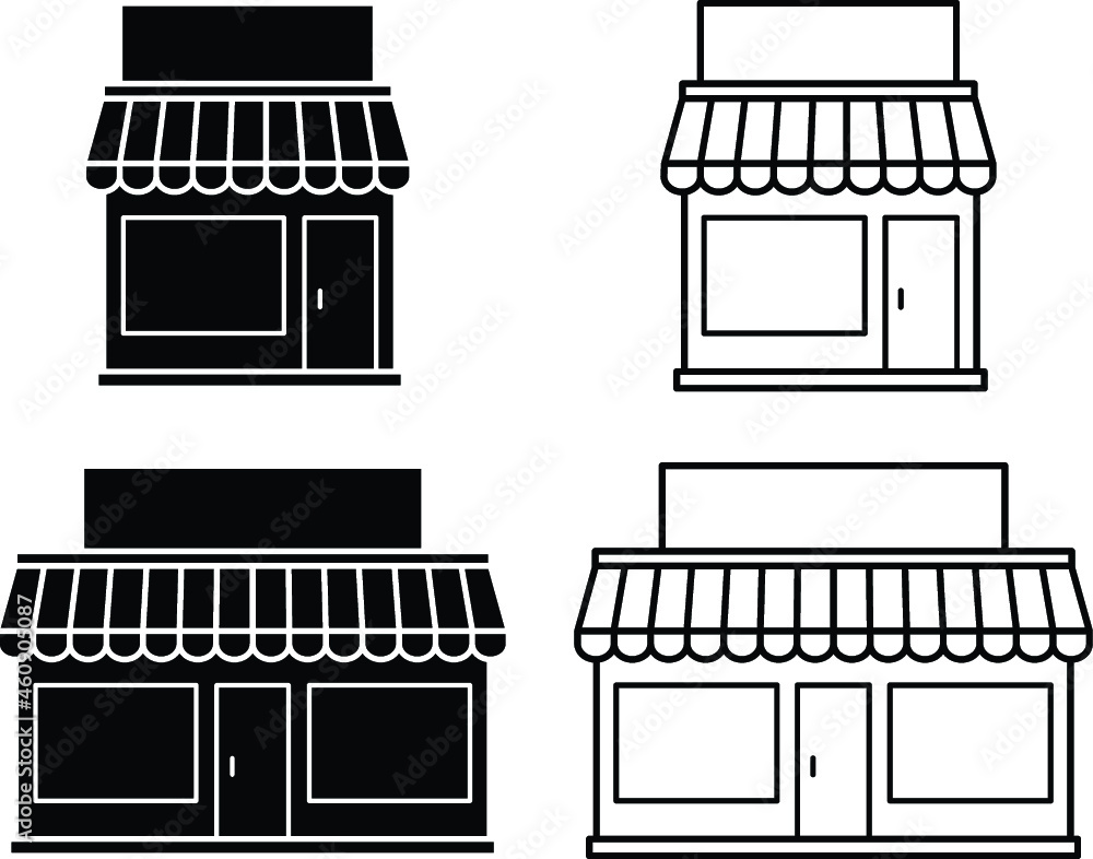 Storefront Façade Clipart Set - Outline and Silhouette Stock Vector ...