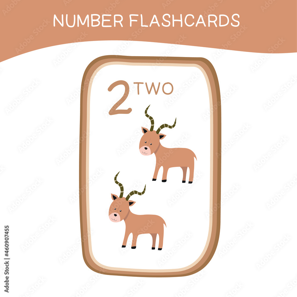 Cute number flashcards with animals set. Vector illustration. Stock ...