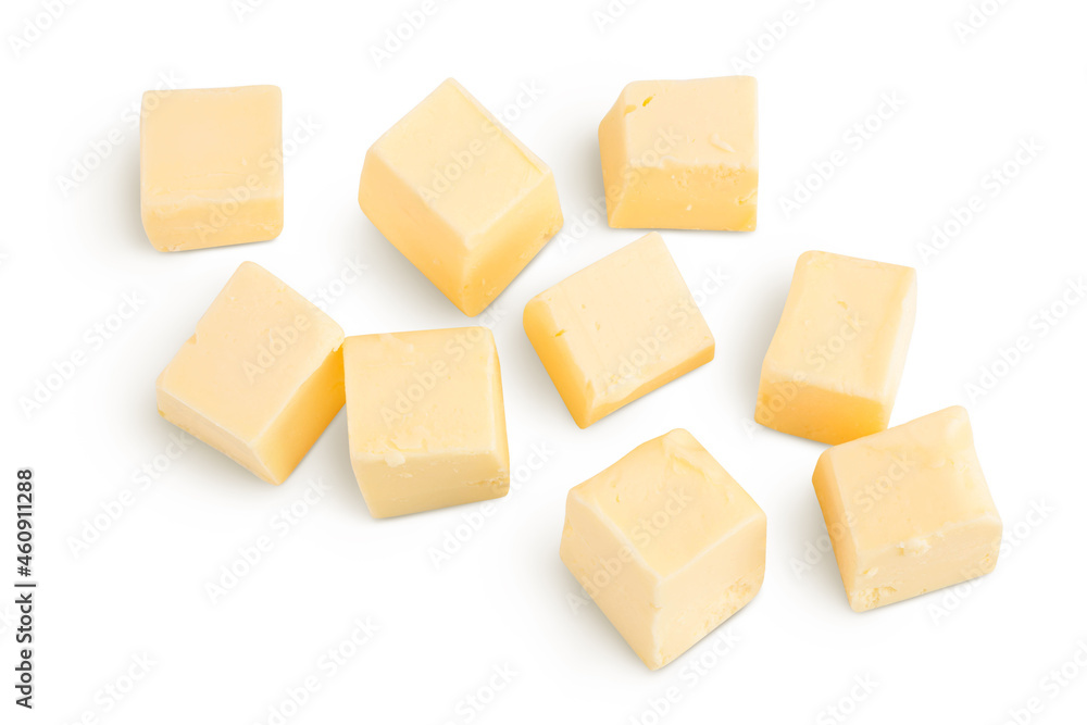 butter cubes isolated on white background with clipping path and full ...