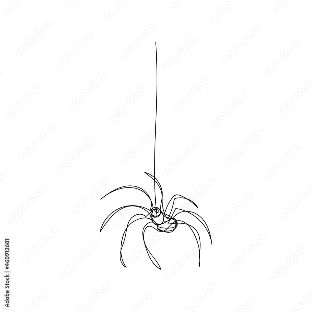 Small spider on a string of cobwebs one line art. Continuous line ...