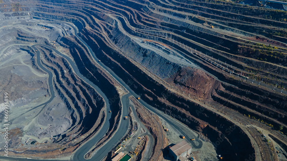 Huge iron ore quarry iron ore quarry top view Aero photo shoot. Stock ...