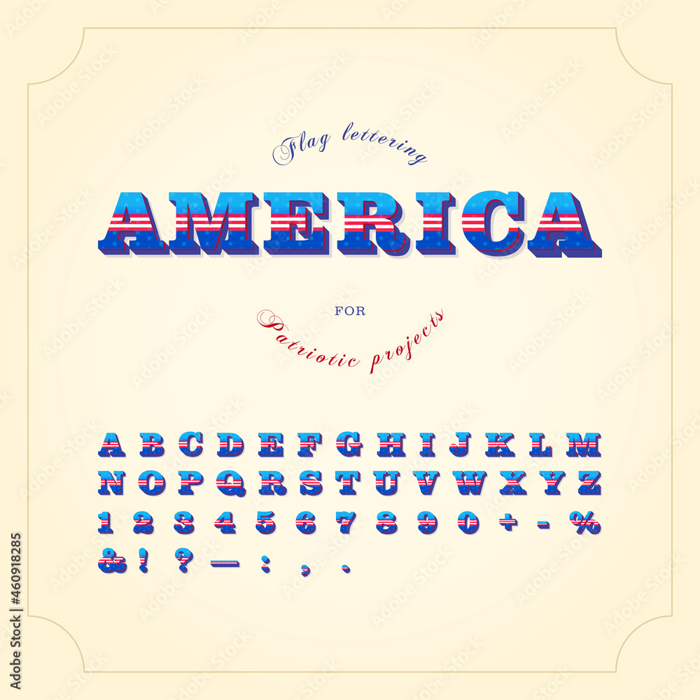 Alphabet in the style of the American flag. For any patriotic projects ...