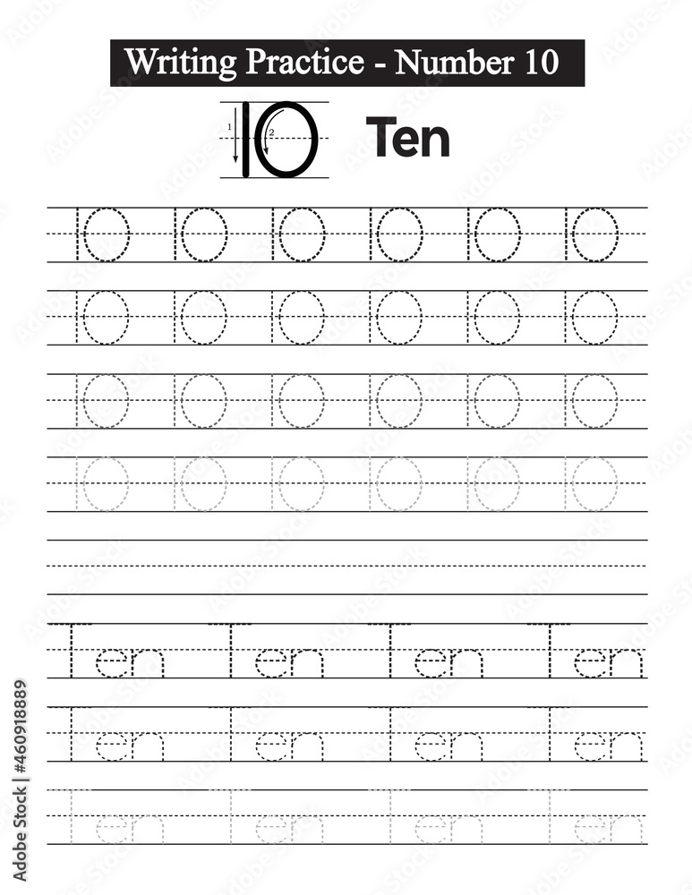 Numbers tracing worksheet. 0-100 writing pages. Handwriting exercise ...