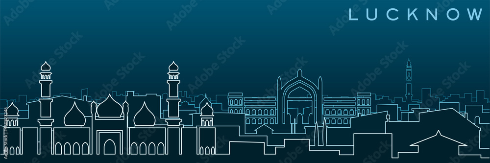 Lucknow Multiple Lines Skyline and Landmarks Stock Vector | Adobe Stock
