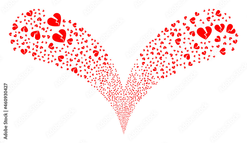 Broken love heart double fireworks salute. Broken love heart explosion ...