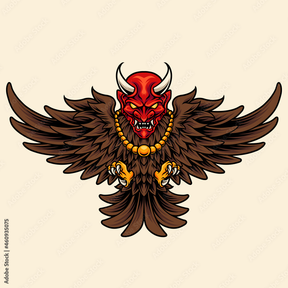 Bird with Japanese demon mask Stock Vector | Adobe Stock