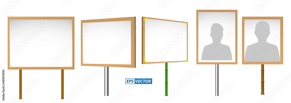 set of realistic banner mock up on wood stick isolated or demonstration ...