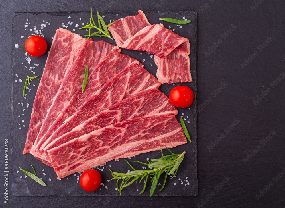 Raw marble beef bacon of black angus Stock Photo | Adobe Stock