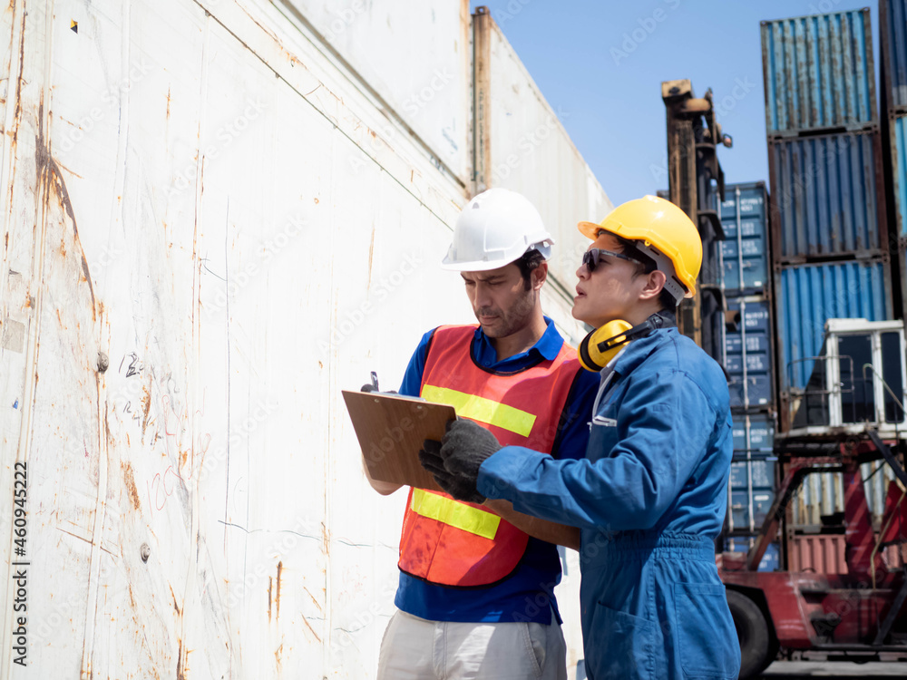 Container Freight Station Businessmen ceo manager Customs Broker talk ...