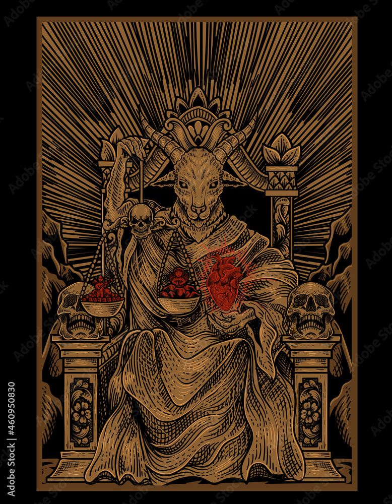 illustration king of satan with engraving style Stock Vector | Adobe Stock