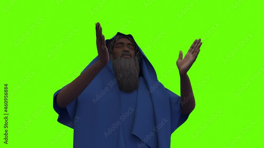 Biblical prophet Enoch praying to God in green screen 3d animation ...
