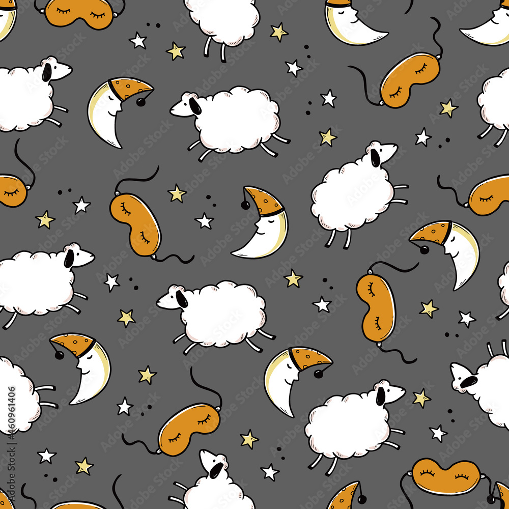 Sleep, bed time seamless pattern. Zzz, dream time kids background. Hand ...