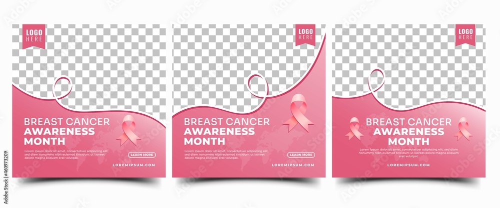 Breast cancer social media post template design collection. Editable ...