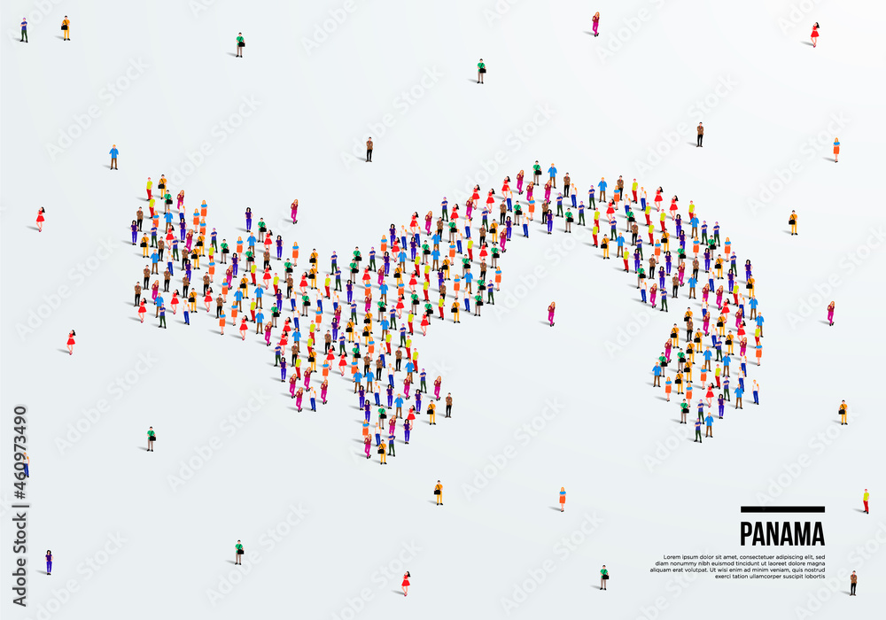 Panama Map. A large group of people form to create a shape of the ...