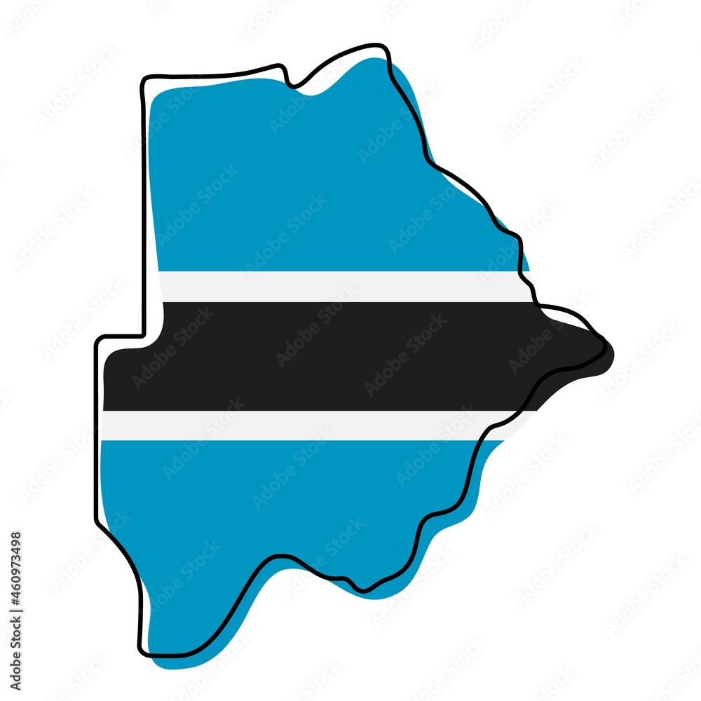 Stylized outline map of Botswana with national flag icon. Flag color map of Botswana vector ...