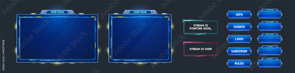 Space stream overlay, game twitch ui frame. Streaming screen, gamer ...