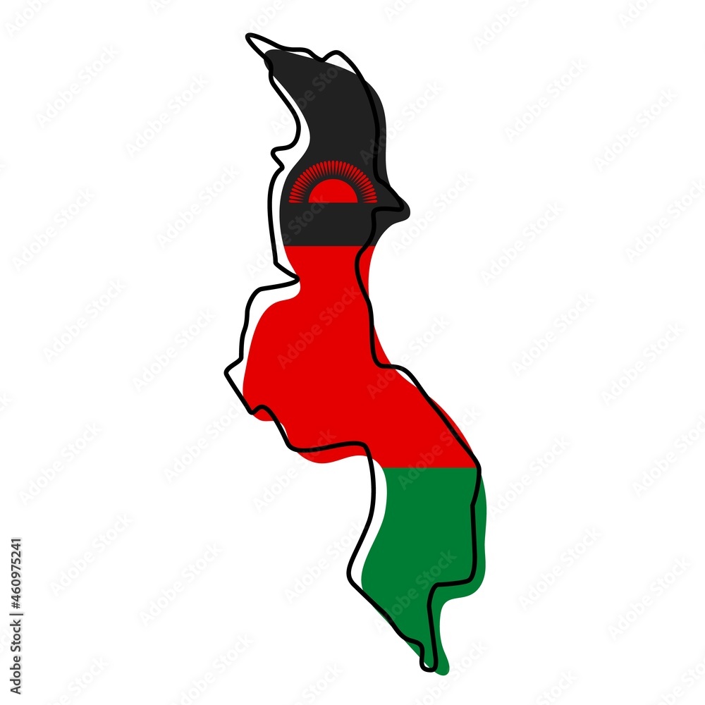 Stylized Outline Map Of Malawi With National Flag Icon Flag Color Map