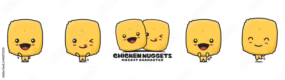 cute chicken nuggets mascot, food cartoon illustration, with different ...