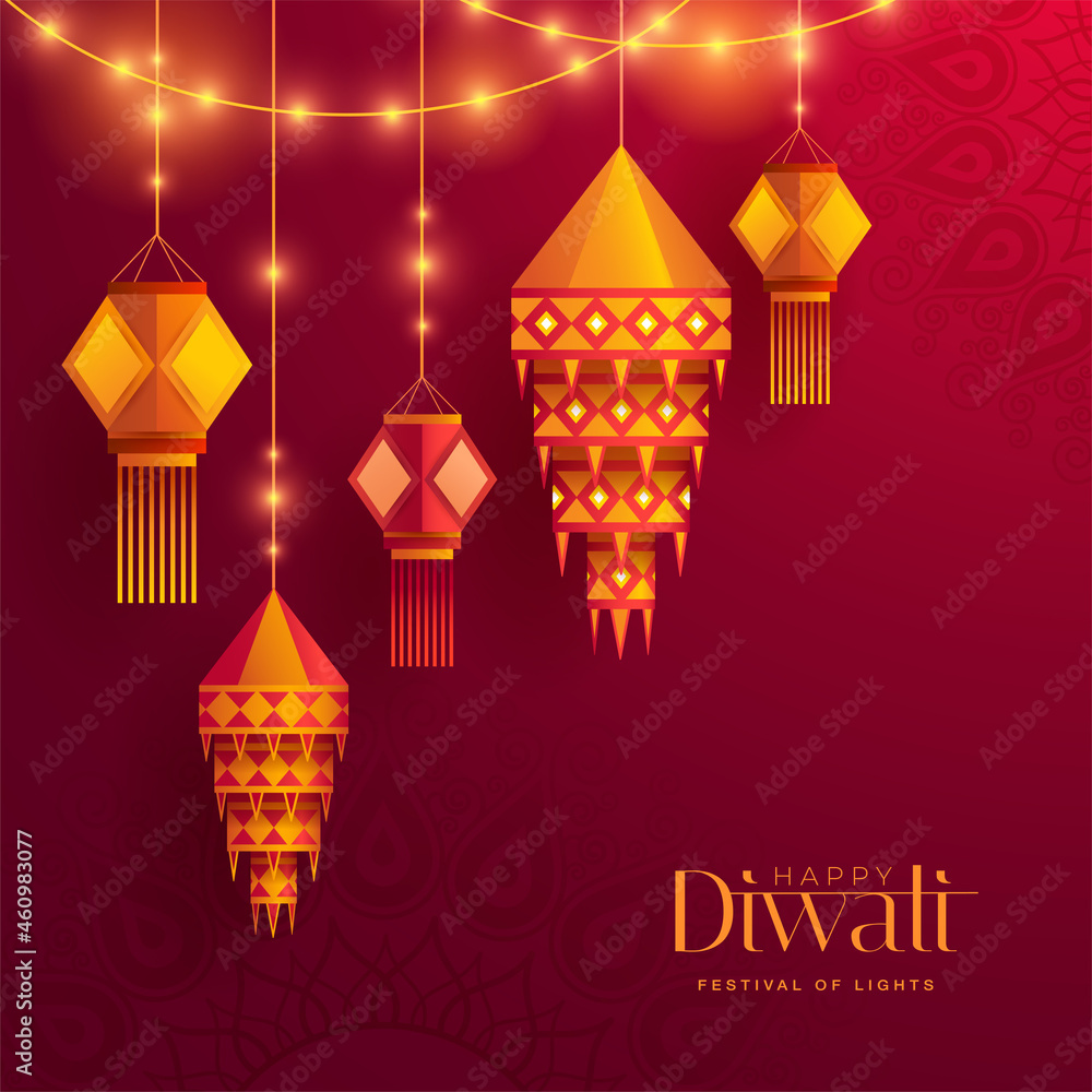 Happy Diwali. Group of paper graphic Indian lantern. The Festival of ...