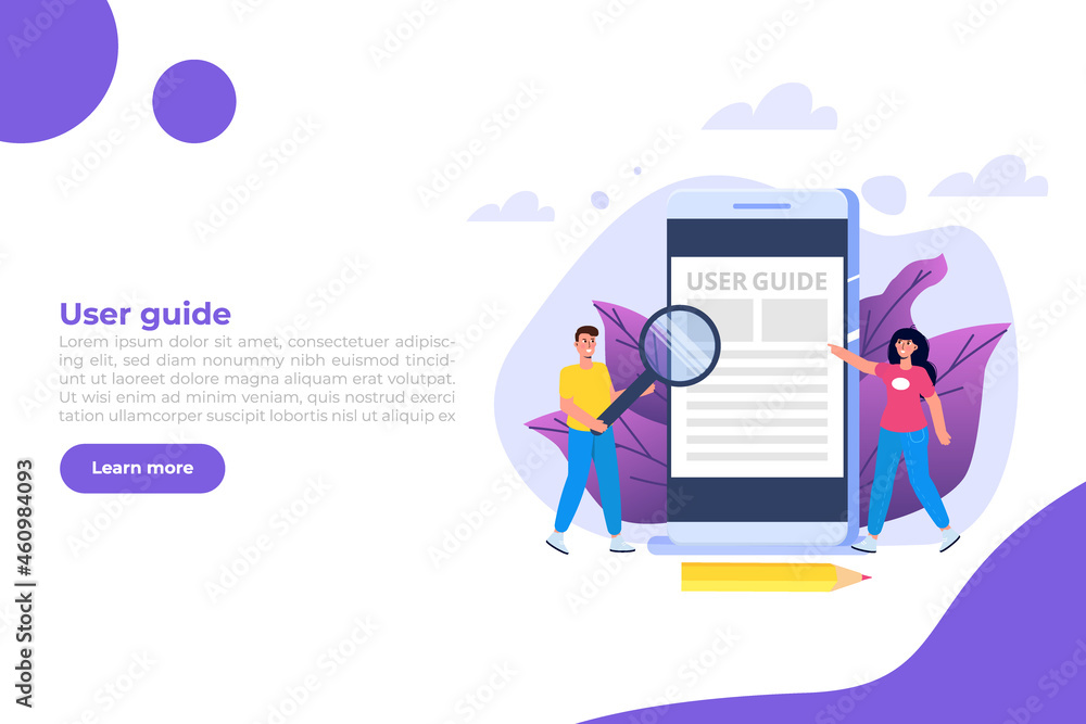 User manual flat style concept. People with guide instruction are ...