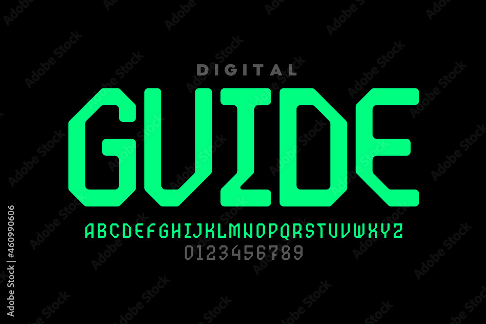 Digital style font design, alphabet letters and numbers vector ...