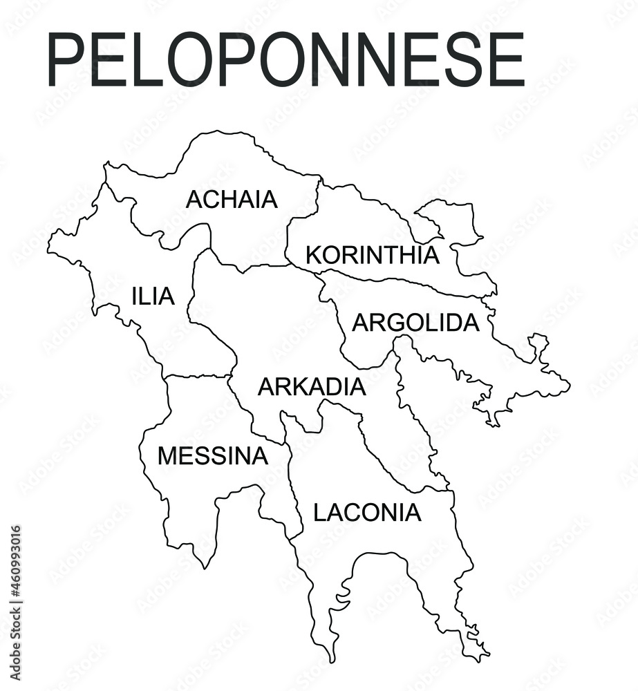 Peloponnese vector map line contour silhouette illustration isolated on ...