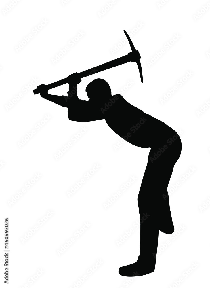 Construction worker with pickax vector silhouette illustration. Man ...