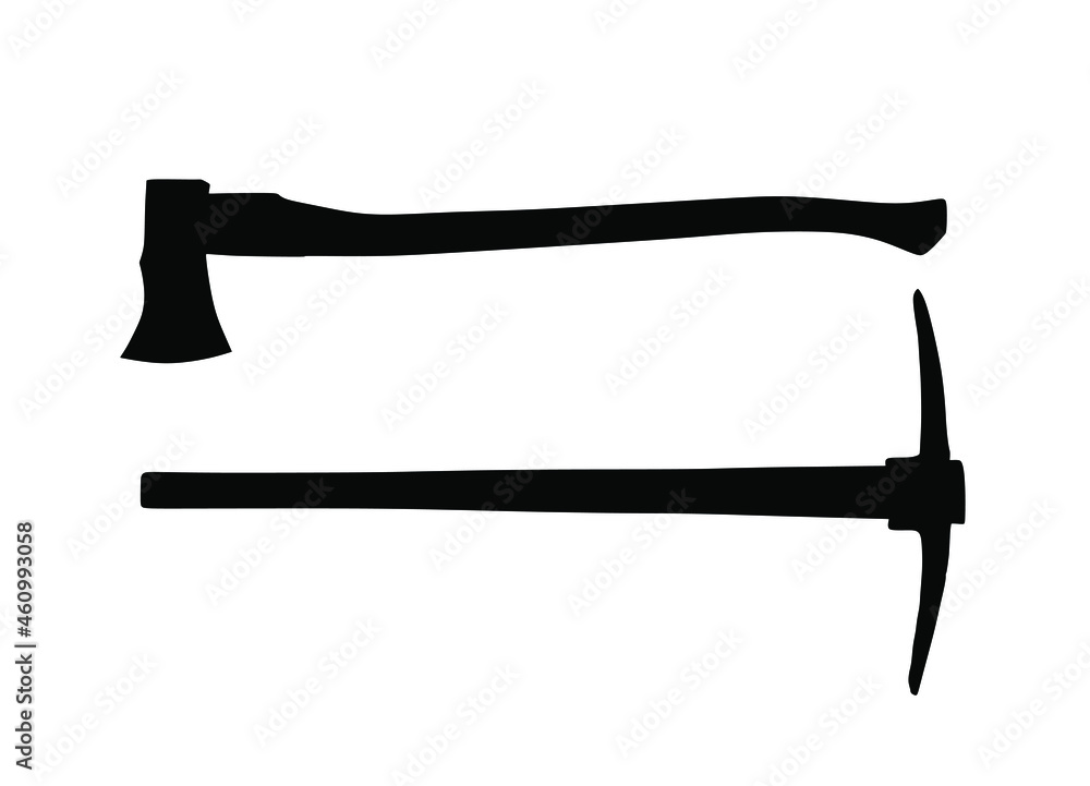 Ax and pickax vector silhouette illustration isolated on white ...