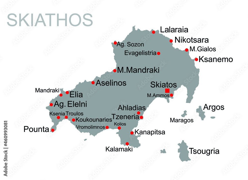 Island of Skiathos in Greece vector map silhouette illustration ...