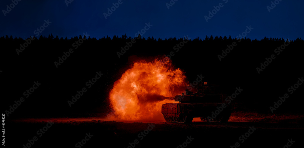 Shot from a tank gun, the frame of military operations. Russian Modern ...